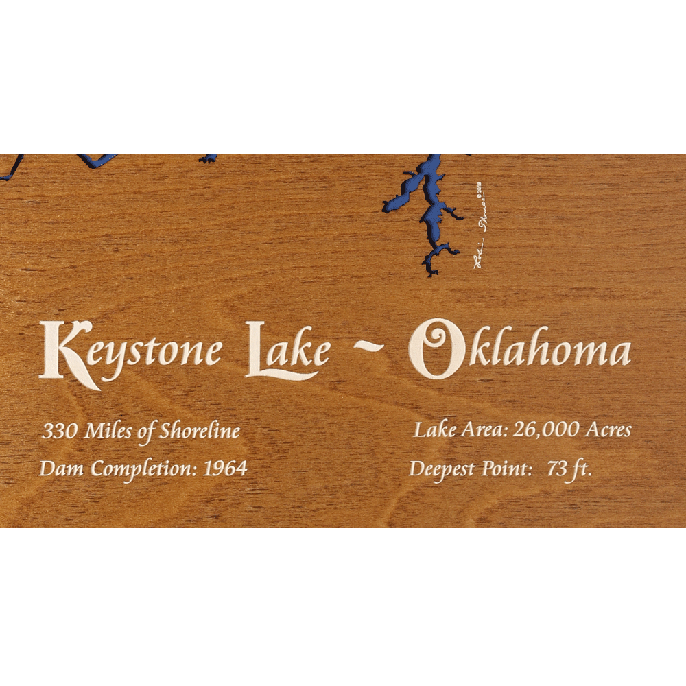 Keystone Lake, Oklahoma Stained Wood and Dark Walnut Frame Lake Map Si ...