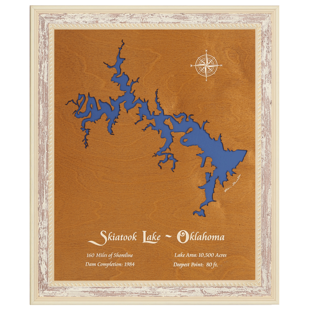 Skiatook Lake, Oklahoma Stained Wood and Distressed White Frame Lake M ...