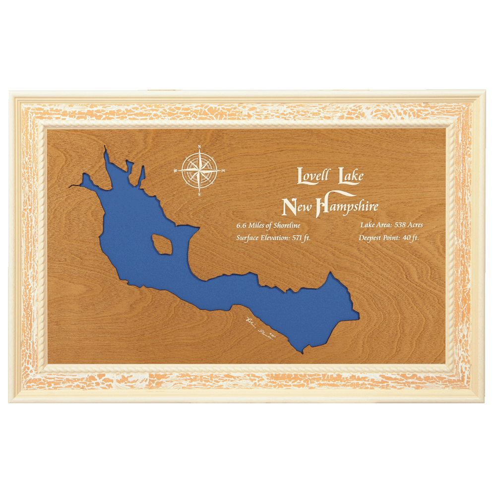 Lovell Lake, New Hampshire Stained Wood and Distressed White Frame Lak ...