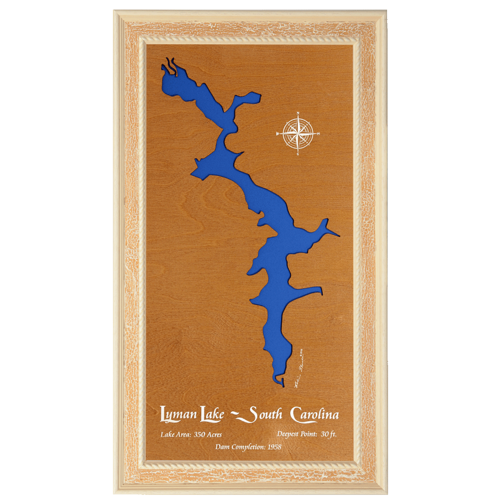 Lyman Lake, South Carolina Stained Wood and Distressed White Frame Lak ...