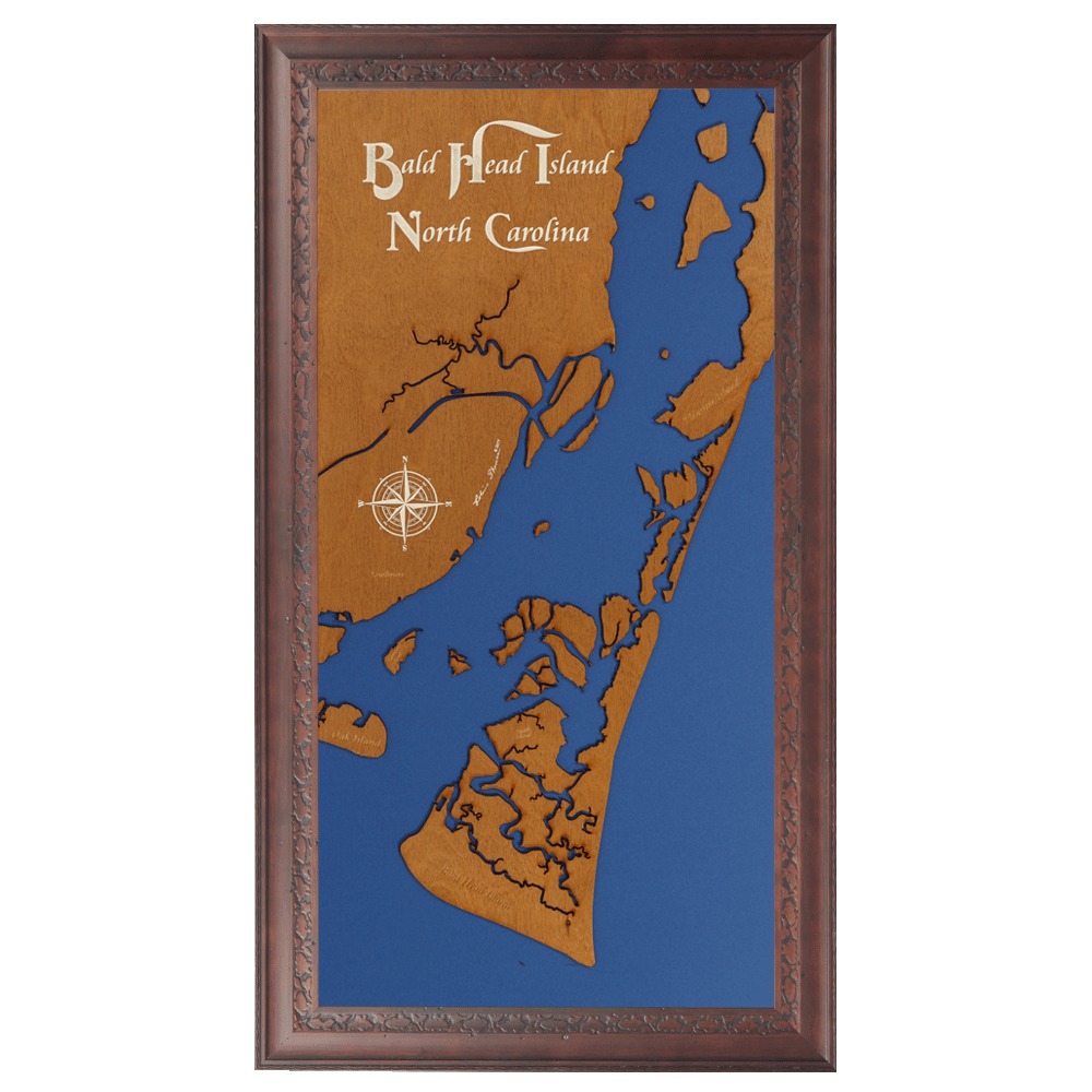 Bald Head Island, North Carolina Stained Wood and Dark Walnut Frame La ...