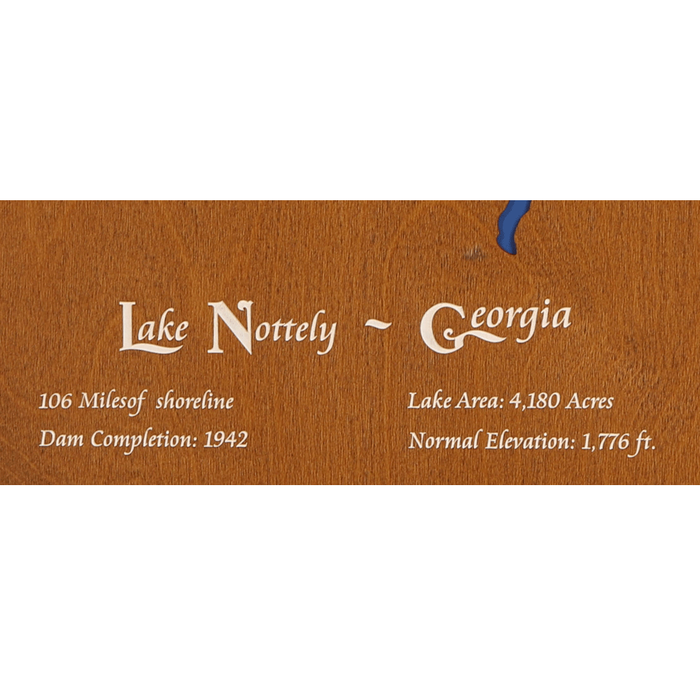 Lake Nottely, Georgia Stained Wood and Dark Walnut Frame Lake Map Silh ...