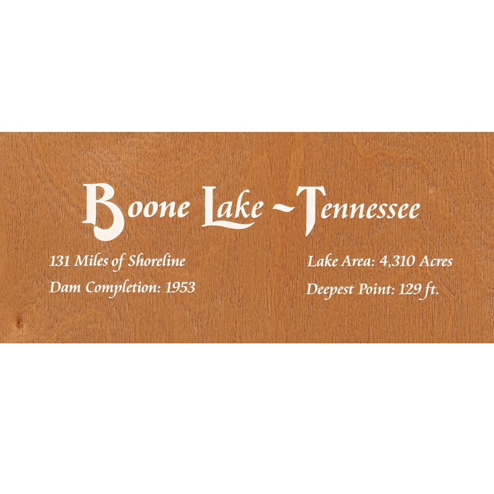 Boone Lake, Tennessee Stained Wood and Dark Walnut Frame Lake Map Silh ...