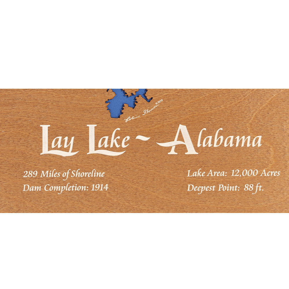 Lay Lake, Alabama Stained Wood and Dark Walnut Frame Lake Map Silhouet ...