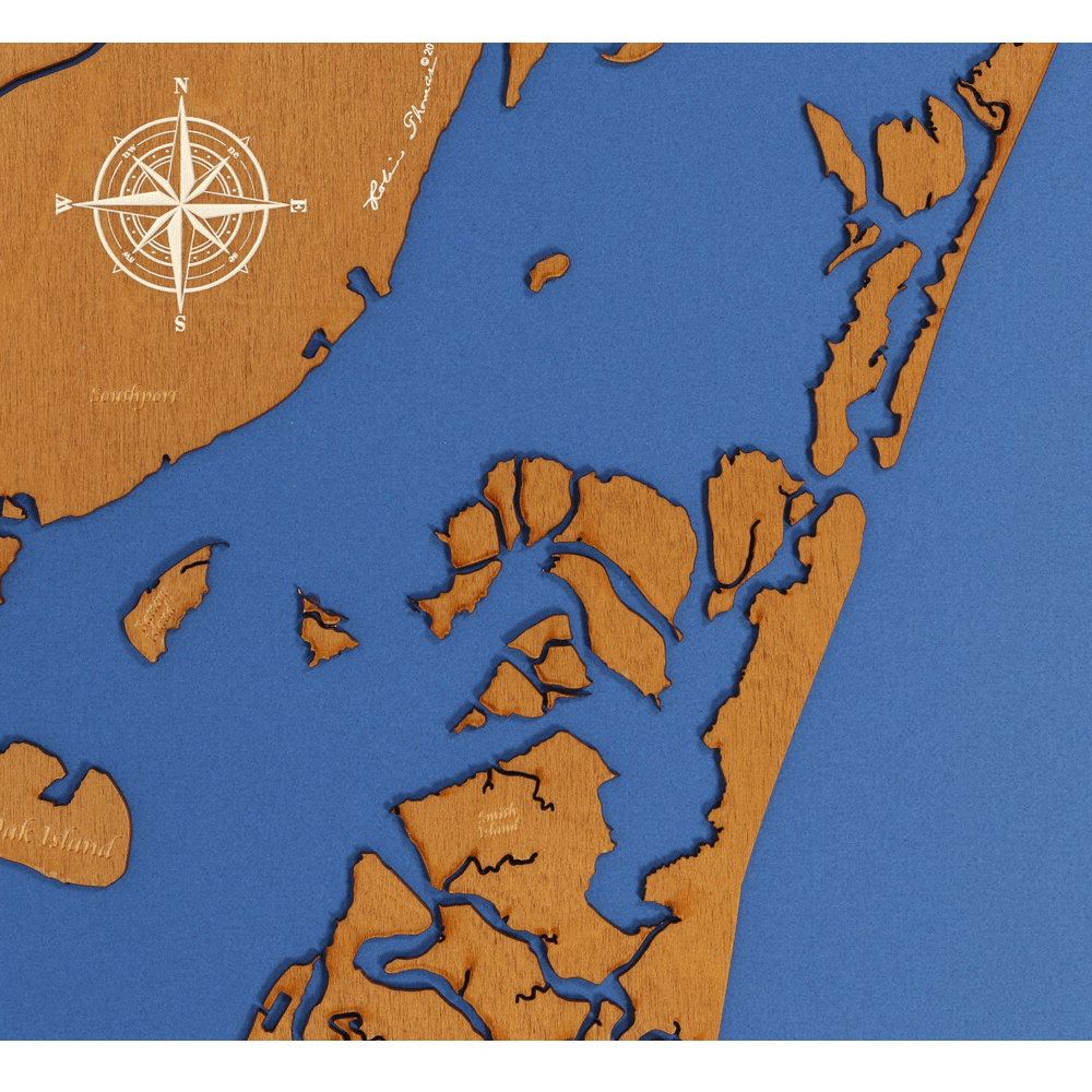 Bald Head Island, North Carolina Stained Wood and Dark Walnut Frame La ...