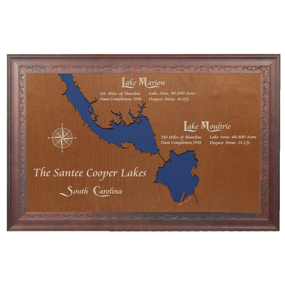 Santee Cooper Lakes, South Carolina Stained Wood and Dark Walnut Frame ...