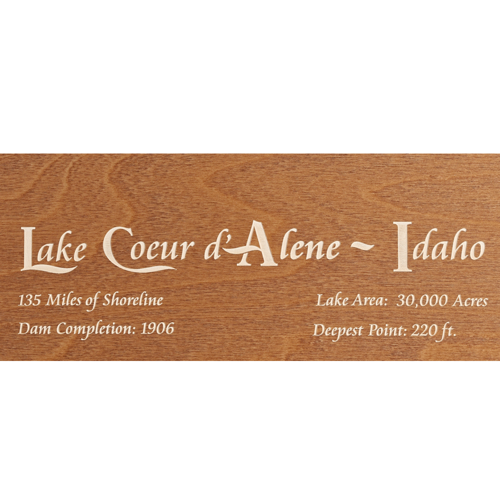 Lake Coeur d'Alene, Idaho Stained Wood and Dark Walnut Frame Lake Map ...