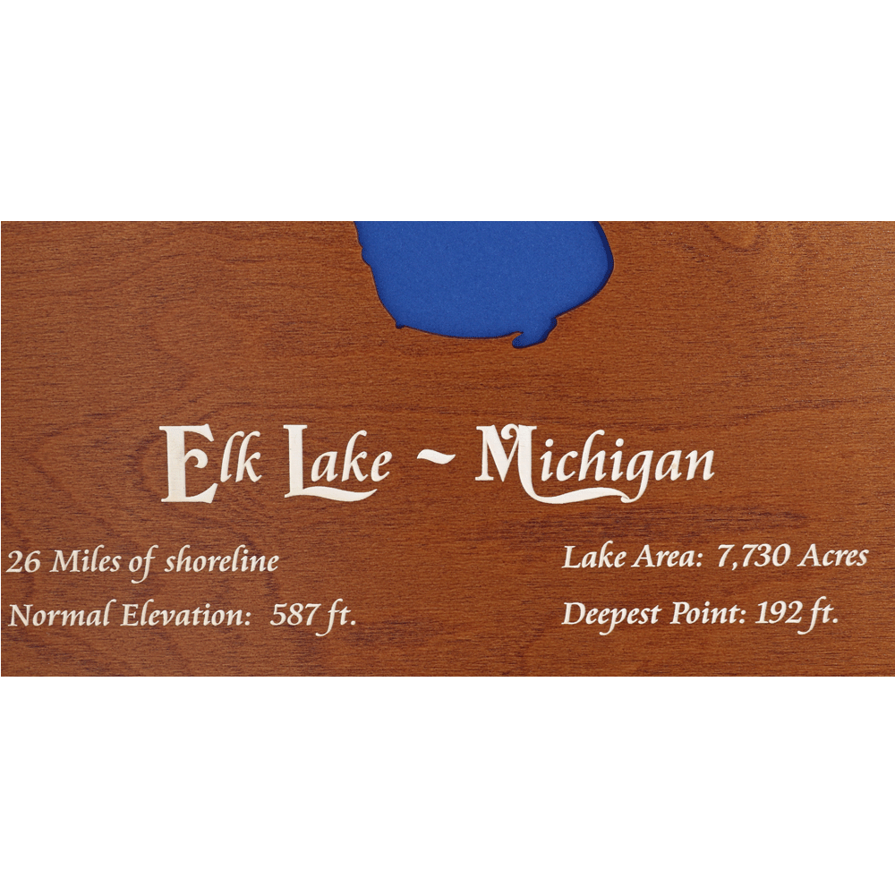 Elk Lake, Michigan Stained Wood and Dark Walnut Frame Lake Map Silhoue ...