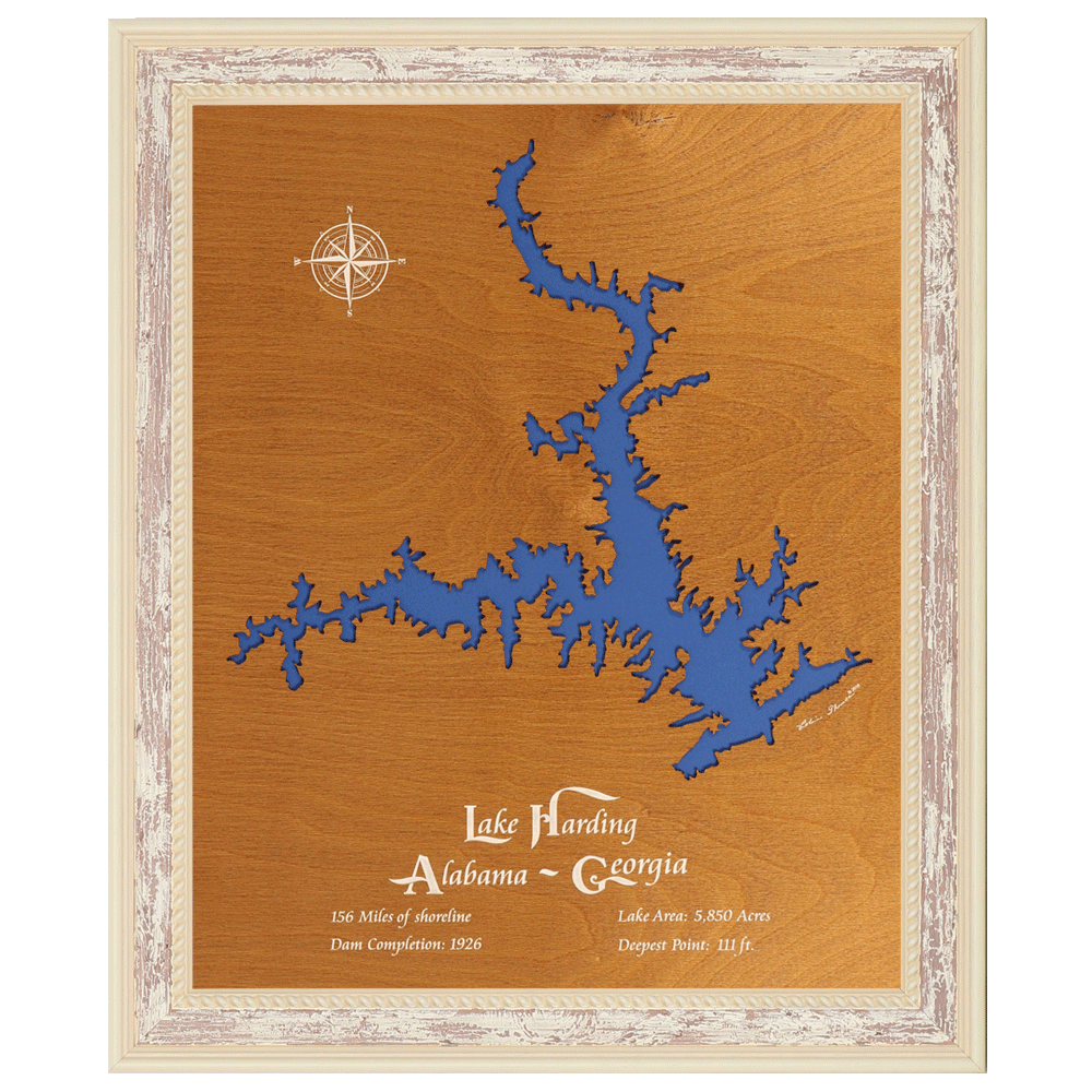 Lake Harding, Alabama and Georgia Stained Wood and Distressed White Fr ...