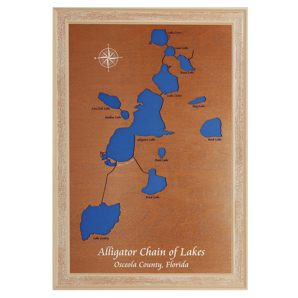 Alligator Chain of Lakes, Florida Stained Wood and Distressed White Fr ...