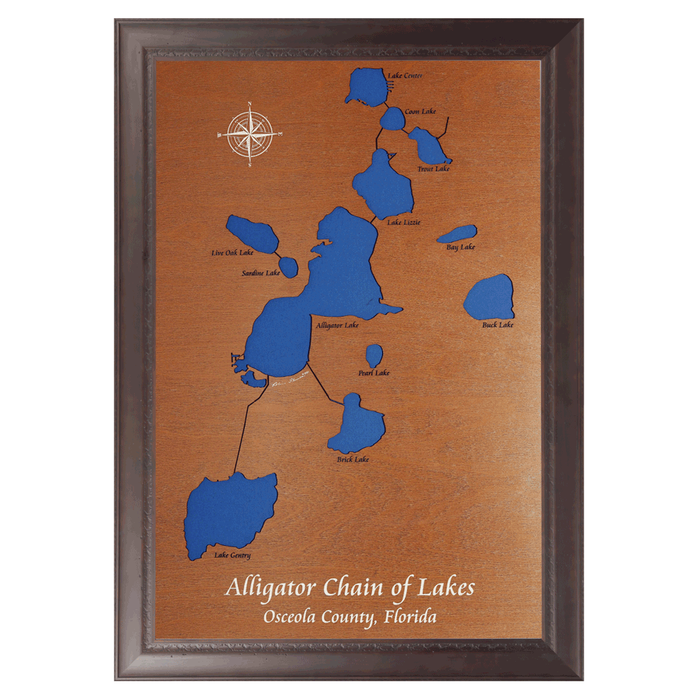 Alligator Chain of Lakes, Florida Stained Wood and Dark Walnut Frame L ...