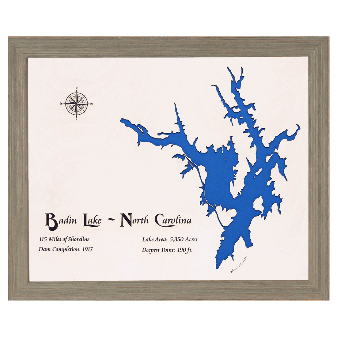 Badin Lake, North Carolina White Washed Wood and Rustic Gray Frame Lak ...