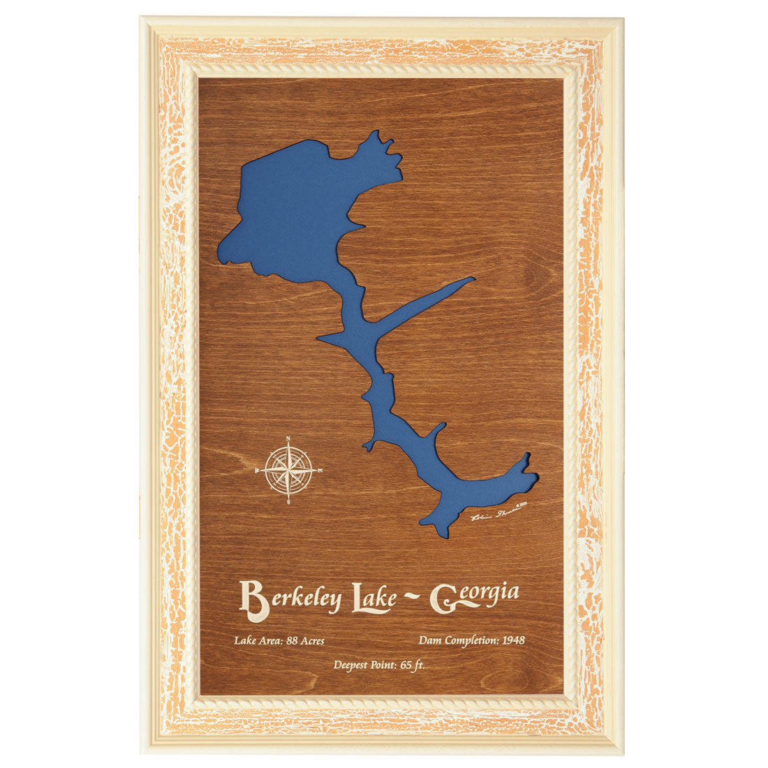 Berkeley Lake, Georgia Stained Wood and Distressed White Frame Lake Ma ...