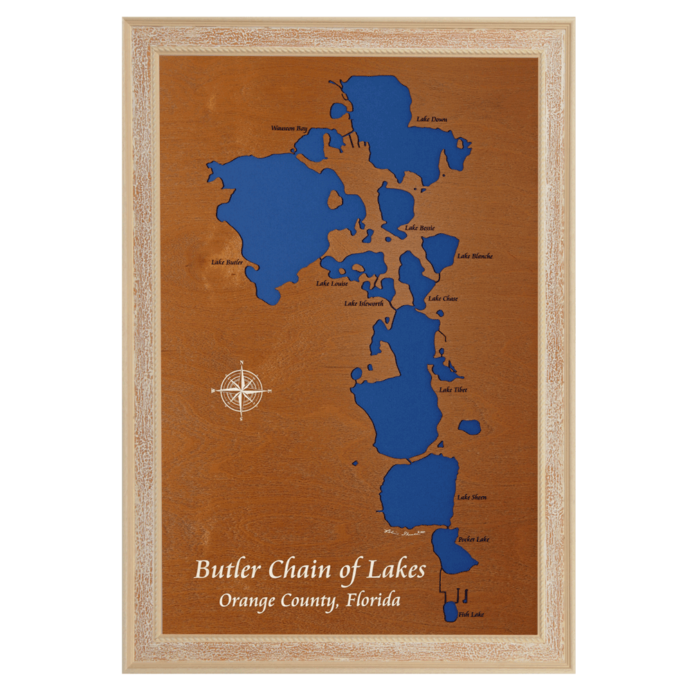 Butler Chain of Lakes, Florida Stained Wood and Distressed White Frame ...