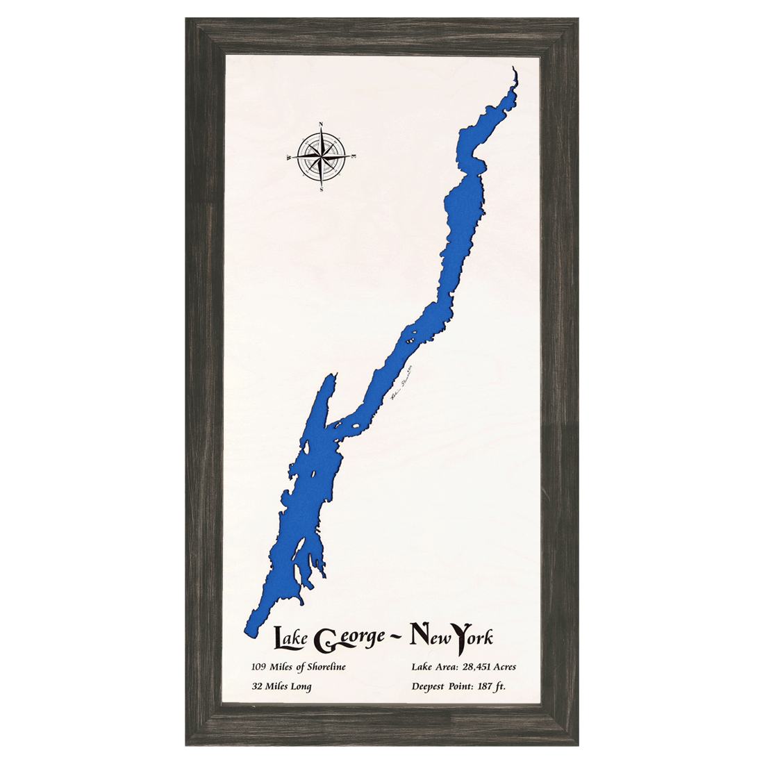 Lake George, New York White Washed Wood and Distressed Black Frame Lak ...