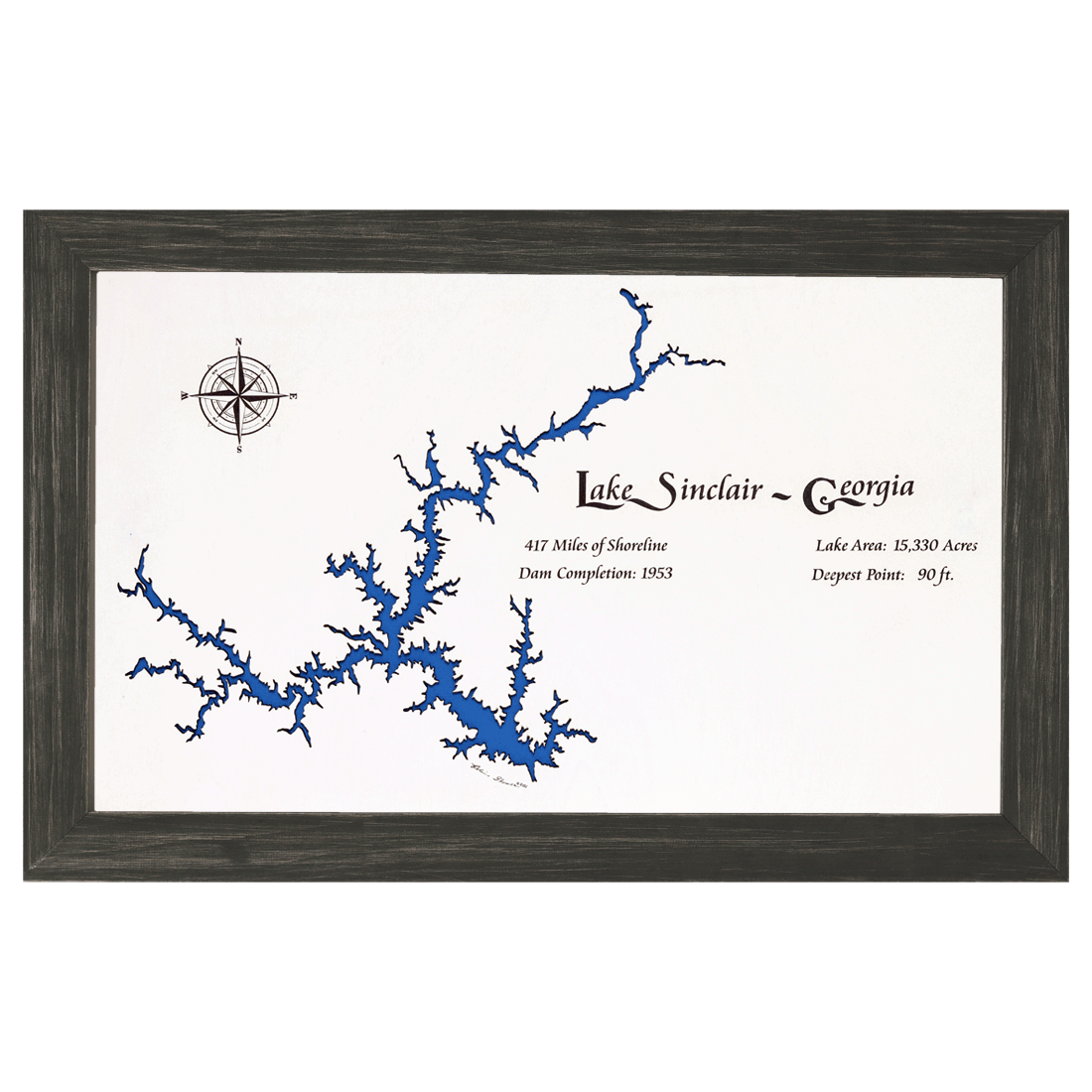 Lake Sinclair, Georgia White Washed Wood and Distressed Black Frame La ...