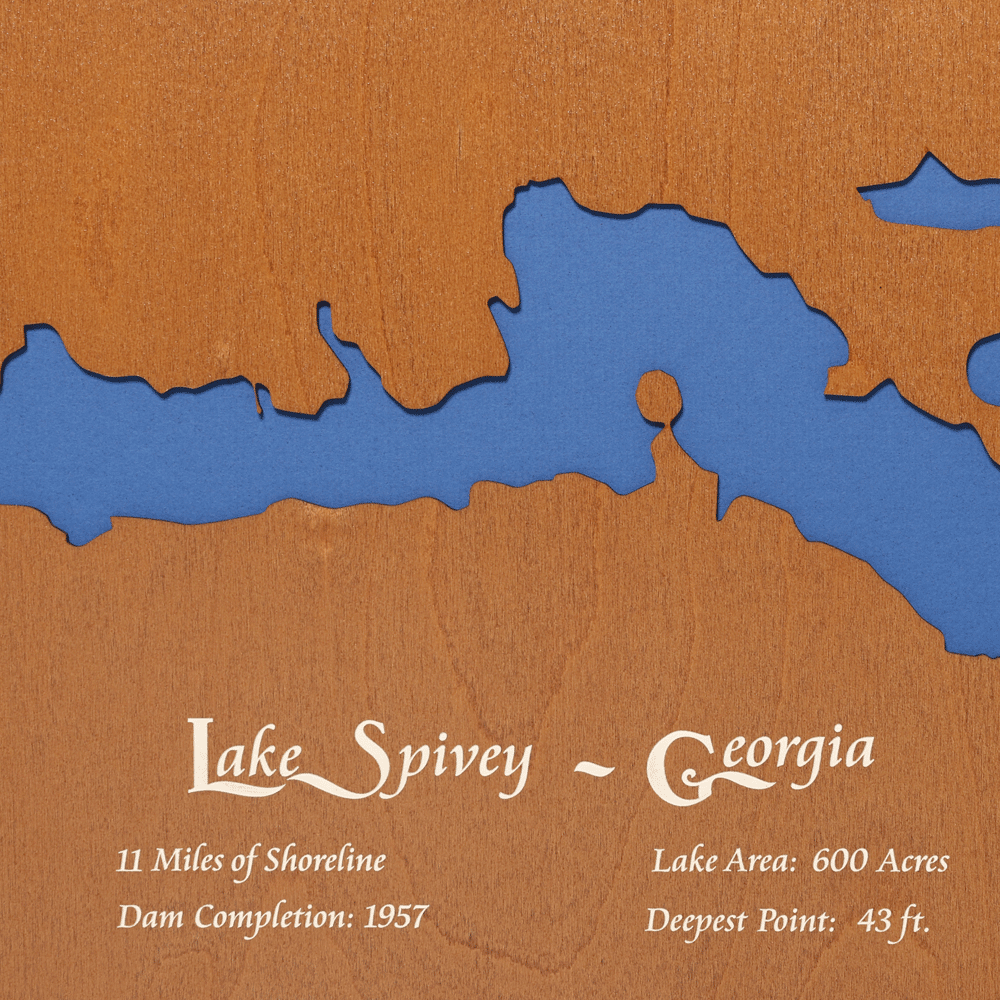 Lake Spivey, Georgia Stained Wood and Distressed White Frame Lake Map ...