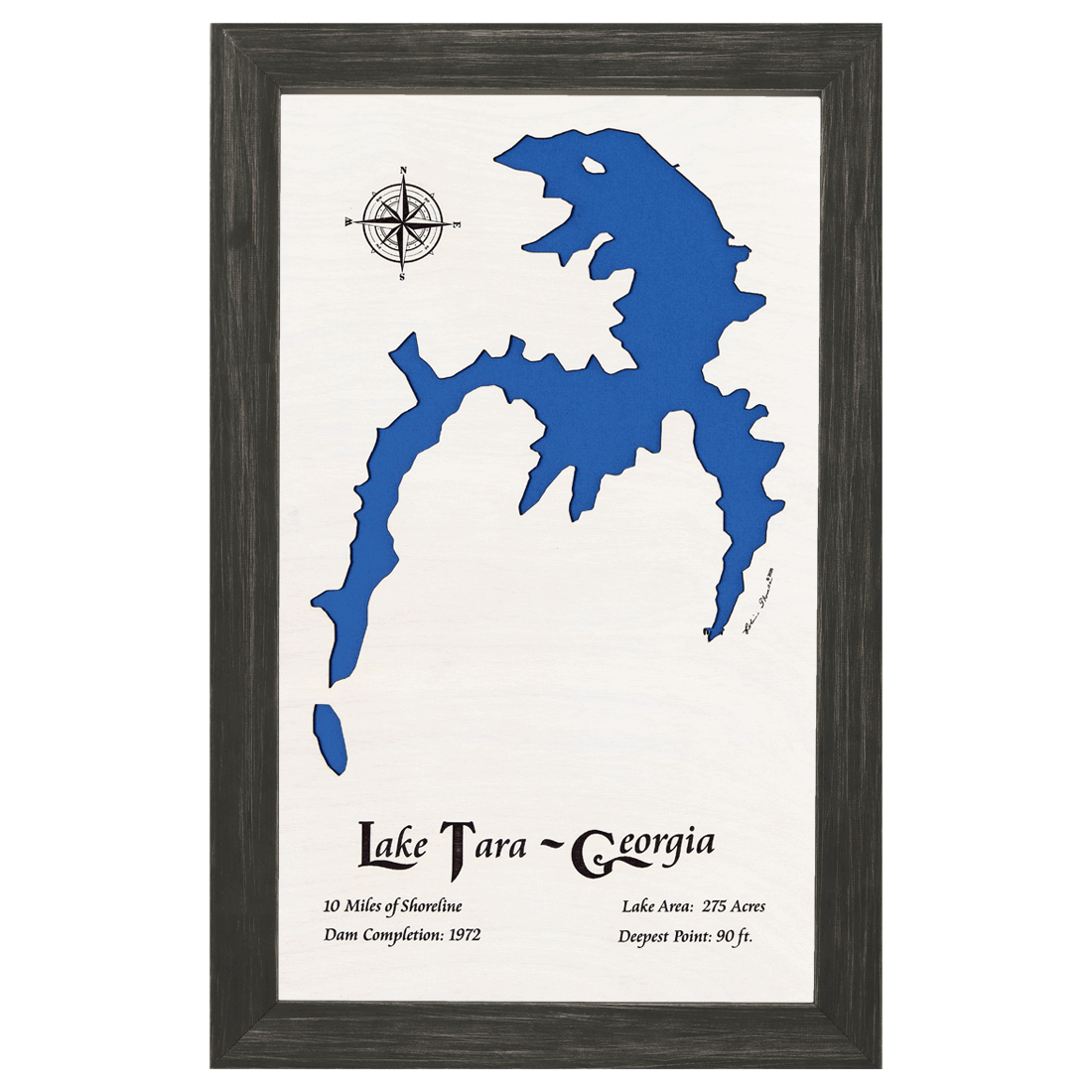Lake Tara, Georgia White Washed Wood and Distressed Black Frame Lake M ...