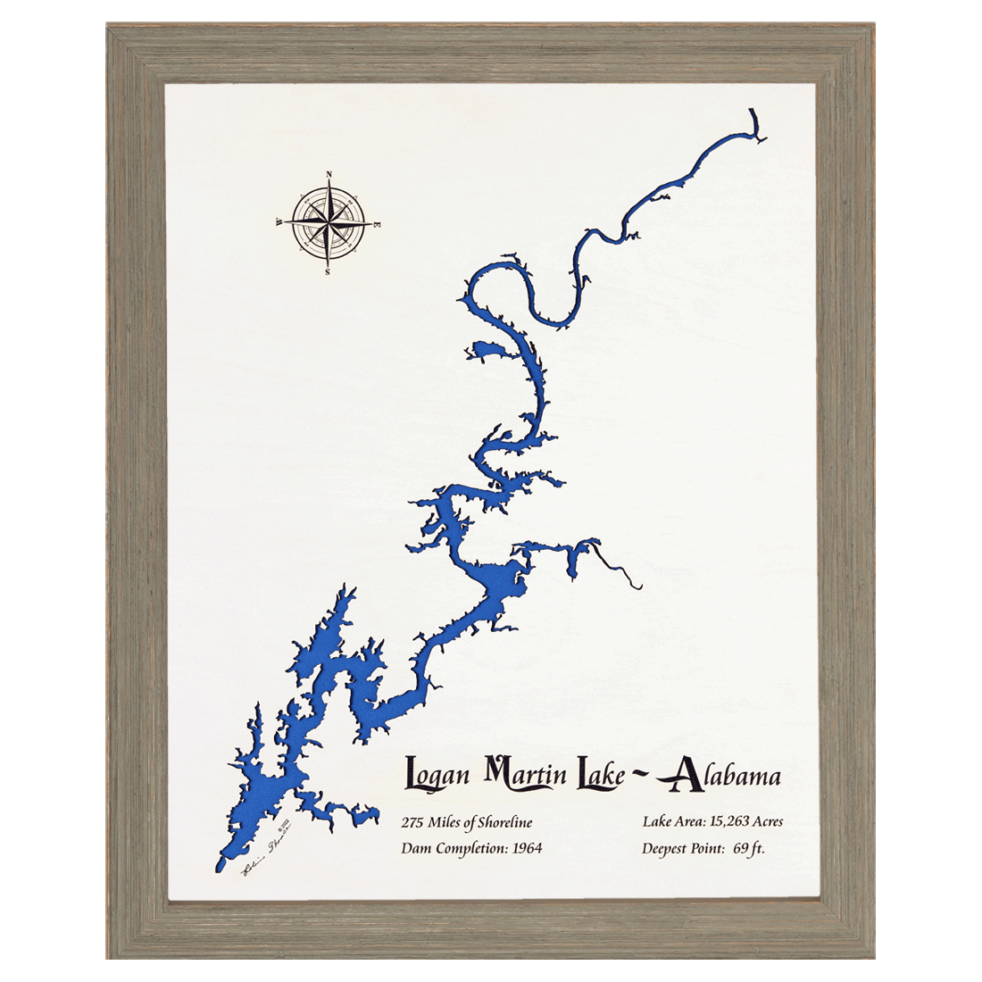 Logan Martin Lake, Alabama White Washed Wood and Rustic Gray Frame Lak ...