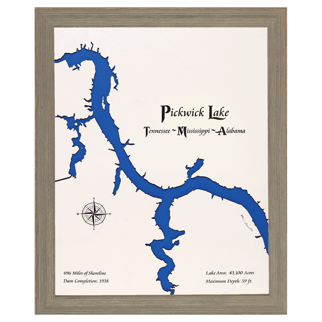 Pickwick Lake, Tennessee - Mississippi - Alabama White Washed Wood and ...