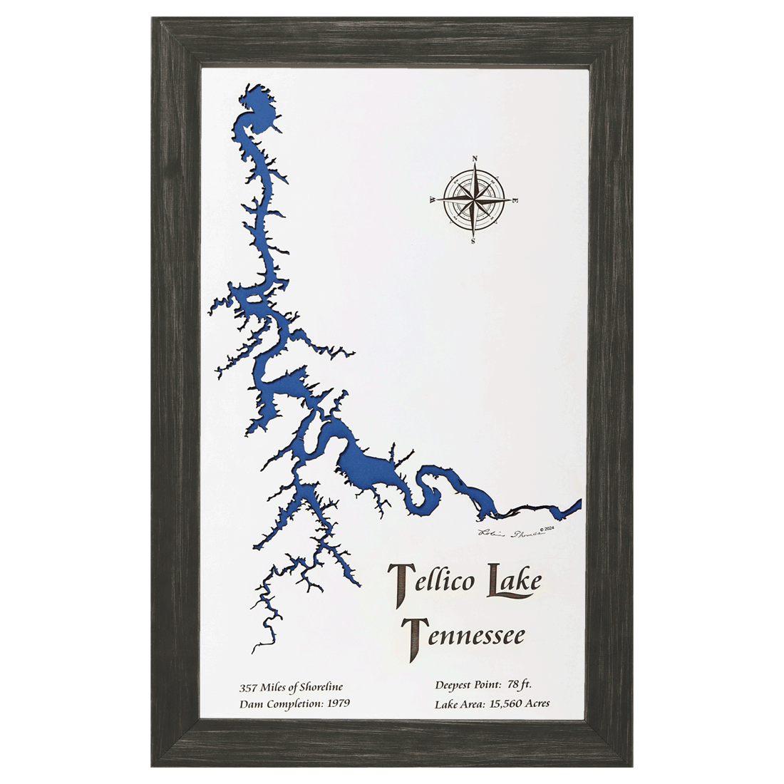 Tellico Lake, Tennessee White Washed Wood and Distressed Black Frame L ...