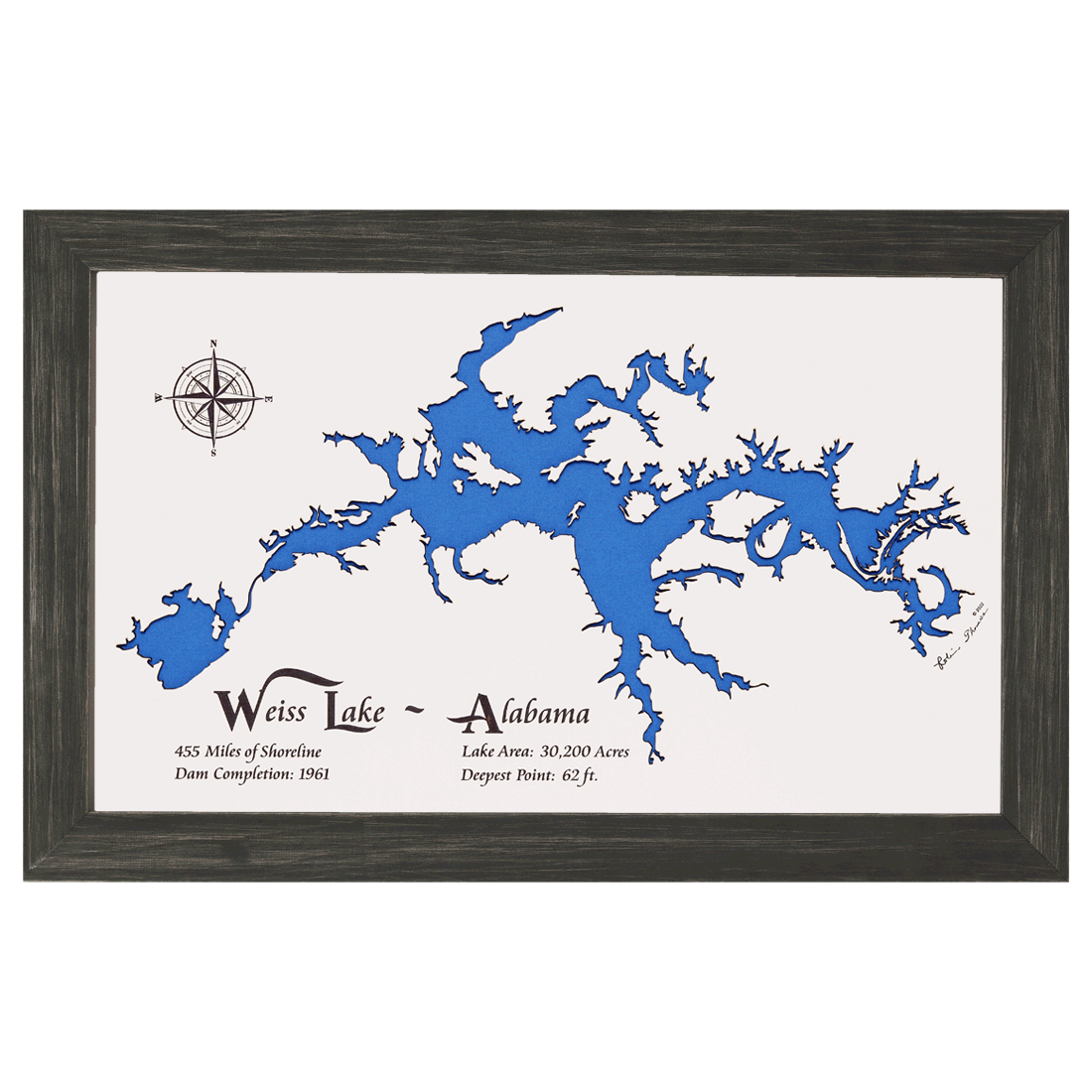 Weiss Lake, Alabama White Washed Wood and Distressed Black Frame Lake ...