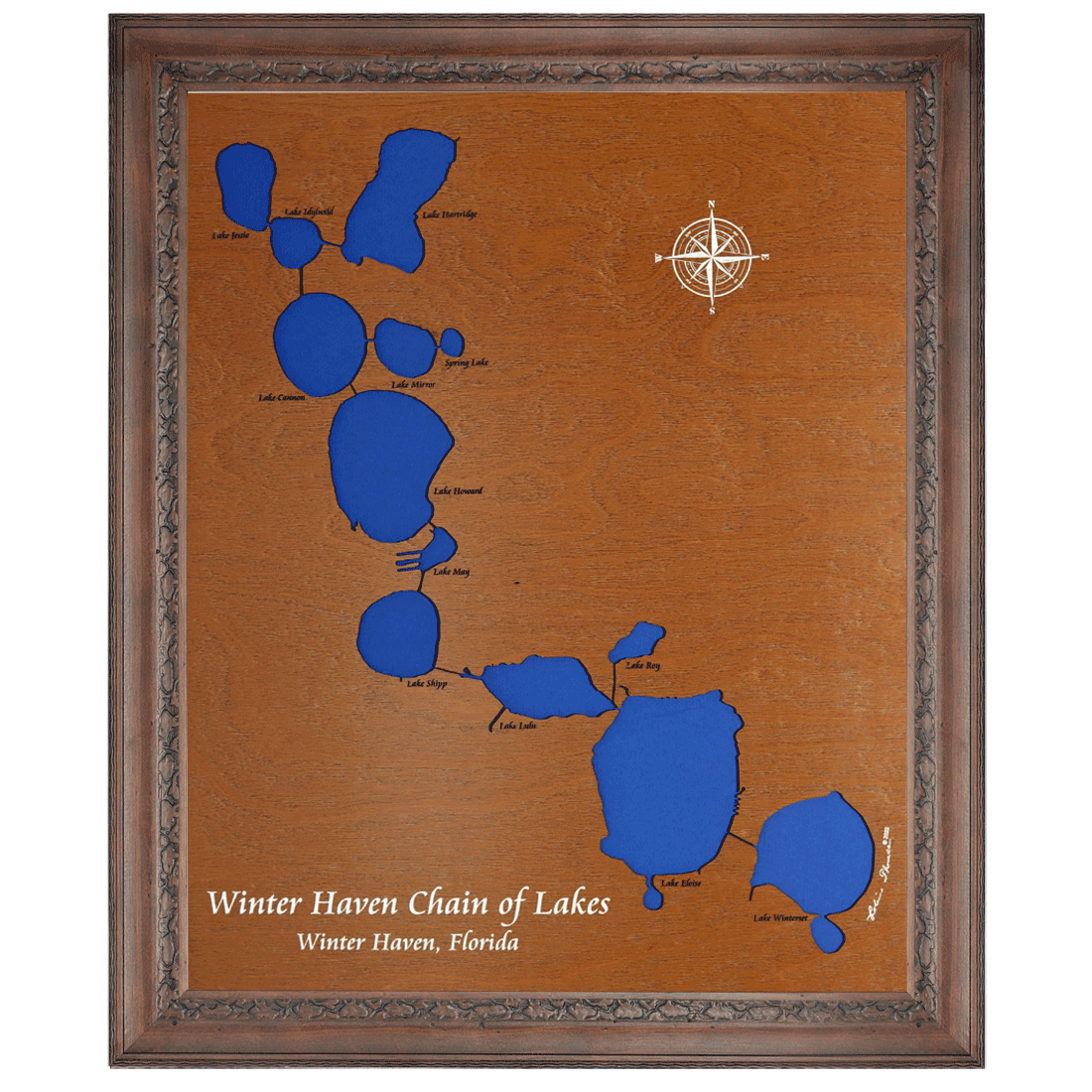Winter Haven Chain of Lakes, Florida Stained Wood and Dark Walnut Fram ...
