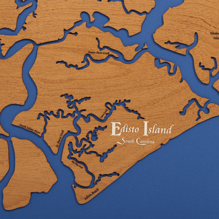 Edisto Island, South Carolina Stained Wood and Dark Walnut Frame Map S ...