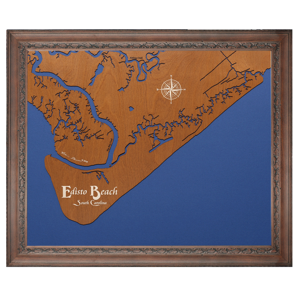 Edisto Beach, South Carolina Stained Wood and Dark Walnut Frame Map Si ...