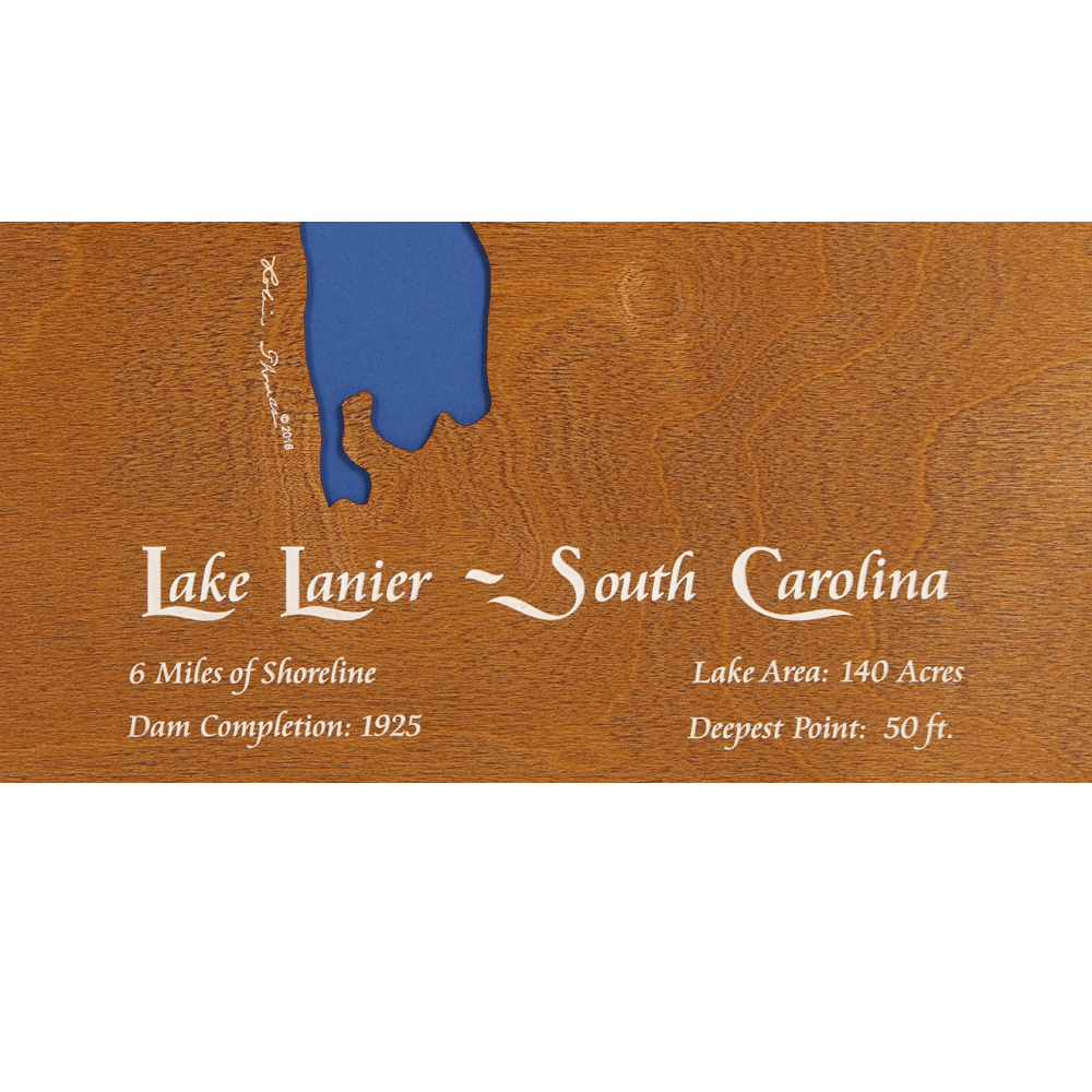 Lake Lanier, South Carolina Stained Wood and Dark Walnut Frame Lake Ma ...