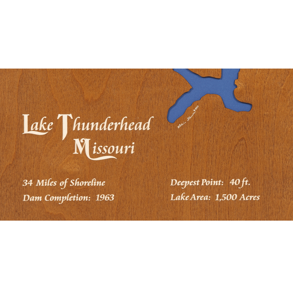 Lake Thunderhead, Missouri Stained Wood and Dark Walnut Frame Lake Map ...