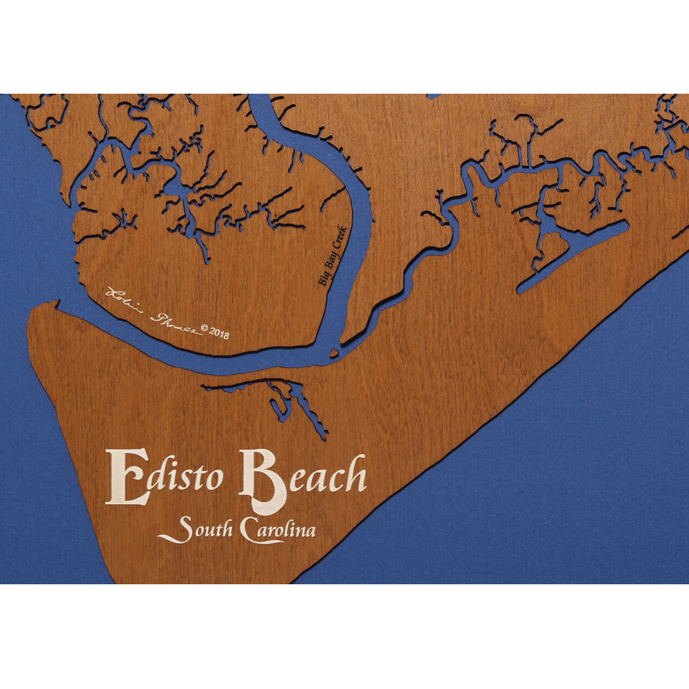 Edisto Beach, South Carolina Stained Wood and Dark Walnut Frame Map Si ...