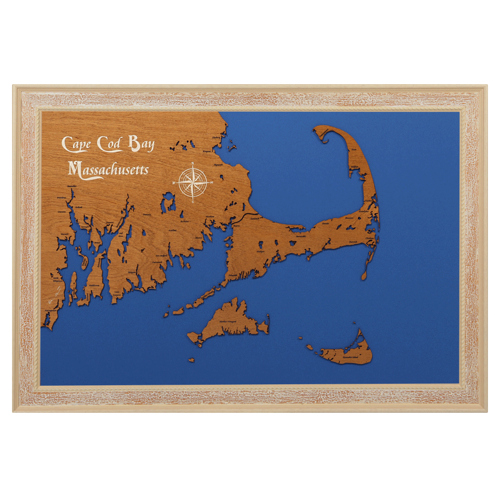 Cape Cod Bay, Massachusetts Stained Wood and Distressed White Frame La ...